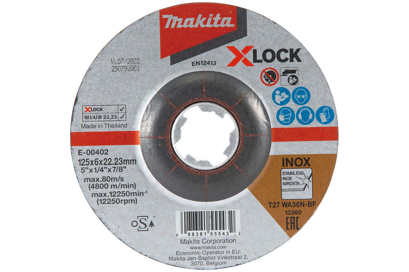Makita X-LOCK 125mm x 6 x 22.23 INOX Grinding Wheel | SES Direct Ltd