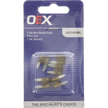 ACX1652BL - OEX Mini Blade Fuse, 7.5A Brown - Pack Of 5 | SES Direct Ltd
