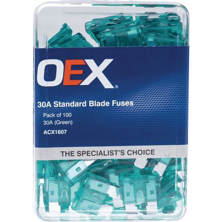 ACX1607 - OEX Standard Blade Fuse, 30a Green - Pack Of 100 | SES Direct Ltd
