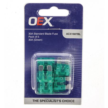 ACX1607BL - OEX Standard Blade Fuse, 30a Green - Pack Of 5 | SES Direct Ltd