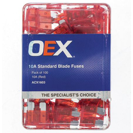 ACX1603 - OEX Standard Blade Fuse, 10a Red - Pack Of 100 | SES Direct Ltd